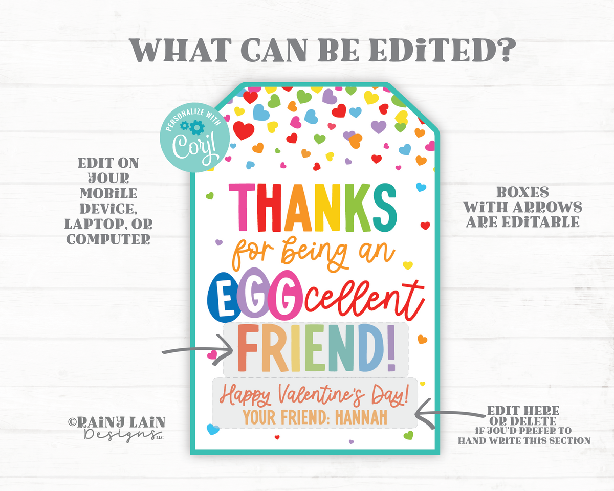 Valentine's Day Printable Tag, Eggcellent Friend, Classroom Exchange ...