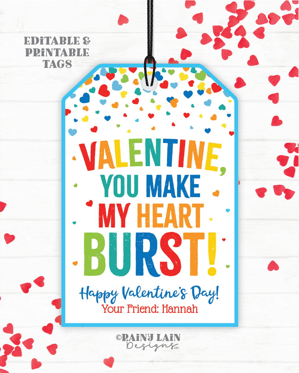 Heart Burst Valentine Gift Tag, Easy Class Valentine, Candy, Preschool ...