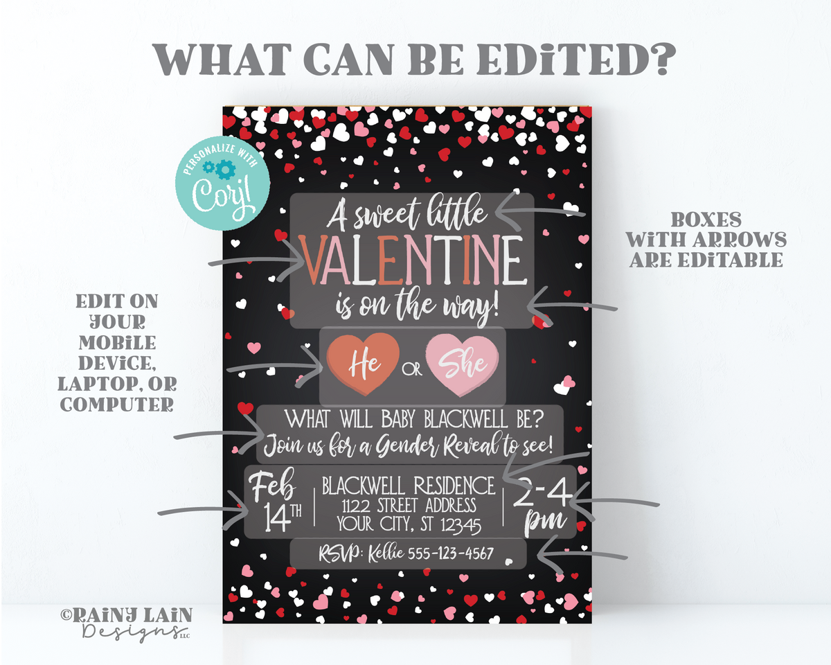 Valentine's Day Gender Reveal Invitation, A sweet little valentine is ...