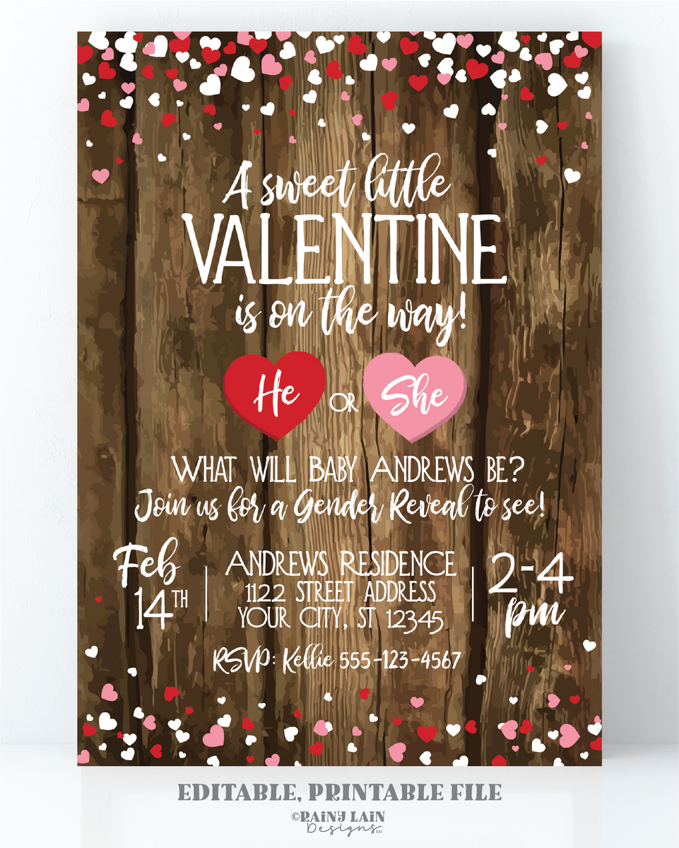 Valentine's Day Gender Reveal Invitation, Valentine Gender Reveal Invi ...