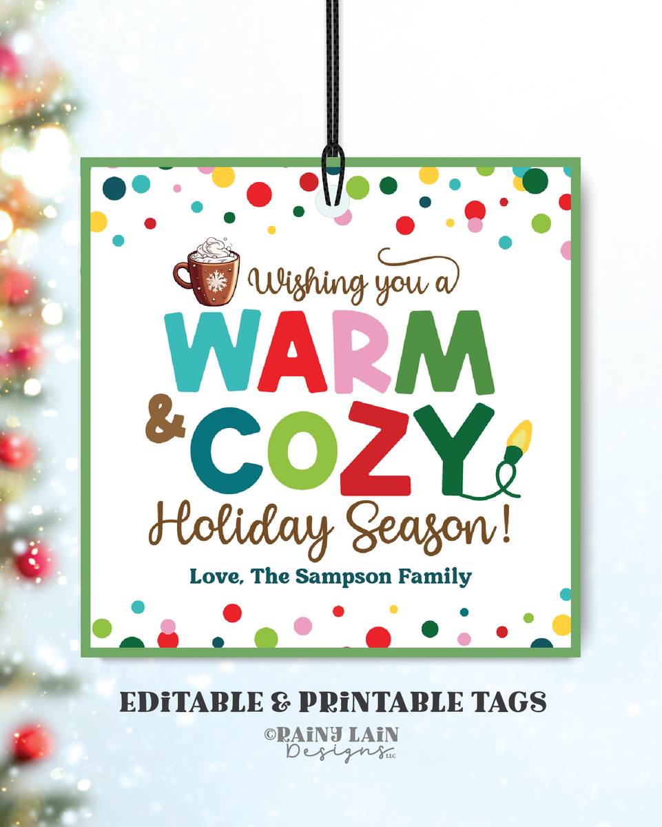 Warm and Cozy Christmas Tag Template, Hot Chocolate Pop By Gift for Cl ...