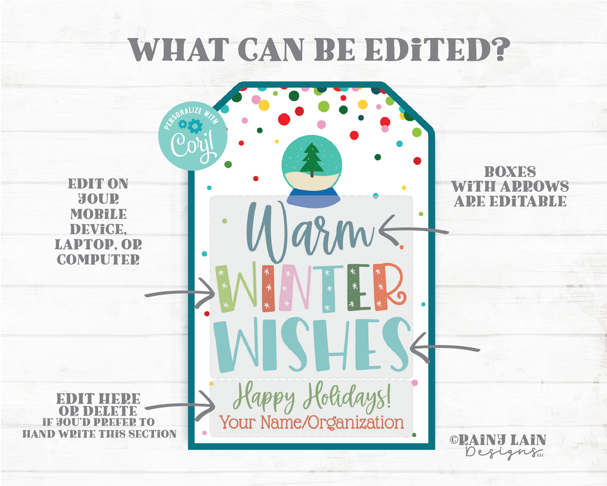 Warm Winter Wishes Tag Holiday Treat Thank you Christmas Appreciation ...