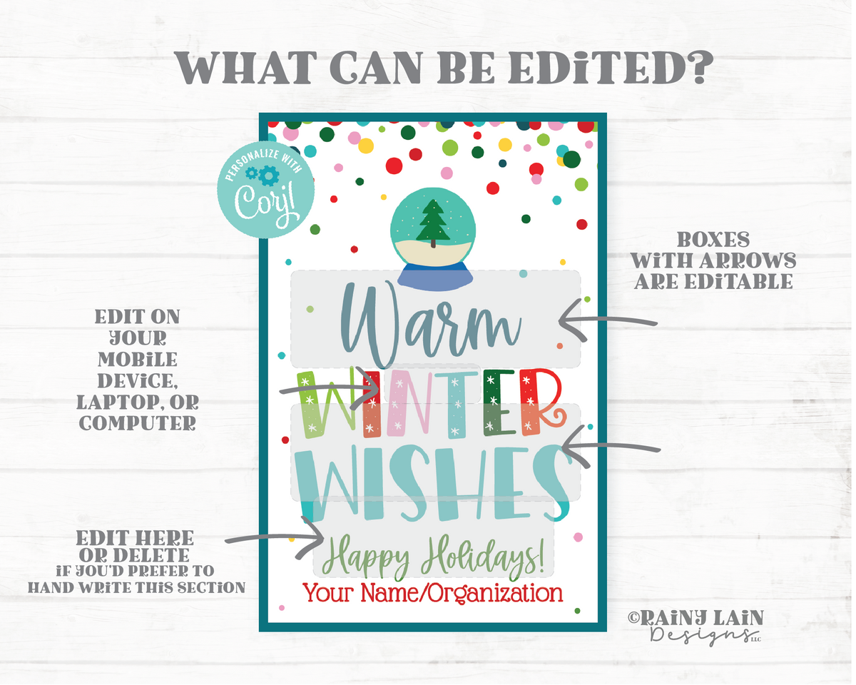 Editable Christmas Gift Tag, Warm Winter Wishes, Treat Tag, Holiday Ap ...