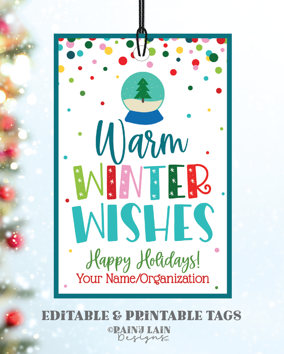 Editable Christmas Gift Tag, Warm Winter Wishes, Treat Tag, Holiday Ap ...
