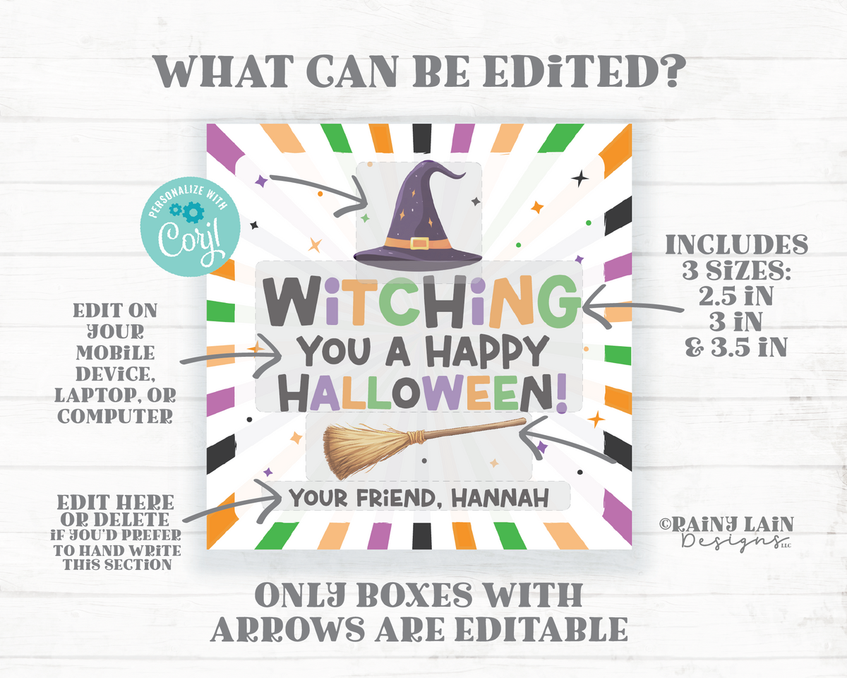 Editable Halloween Treat Tag, Witching You A Happy Halloween Gift, Wit ...