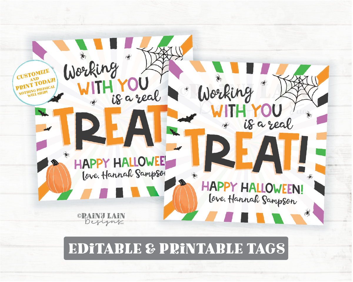 Working with you is a real treat Tag, Editable, Halloween gift, Printa ...