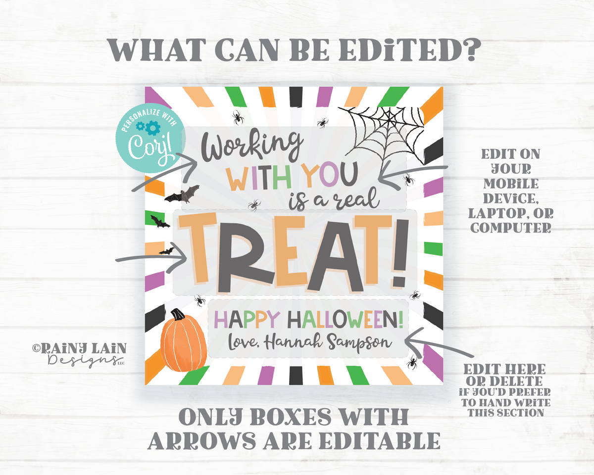 Working with you is a real treat Tag, Editable, Halloween gift, Printa ...