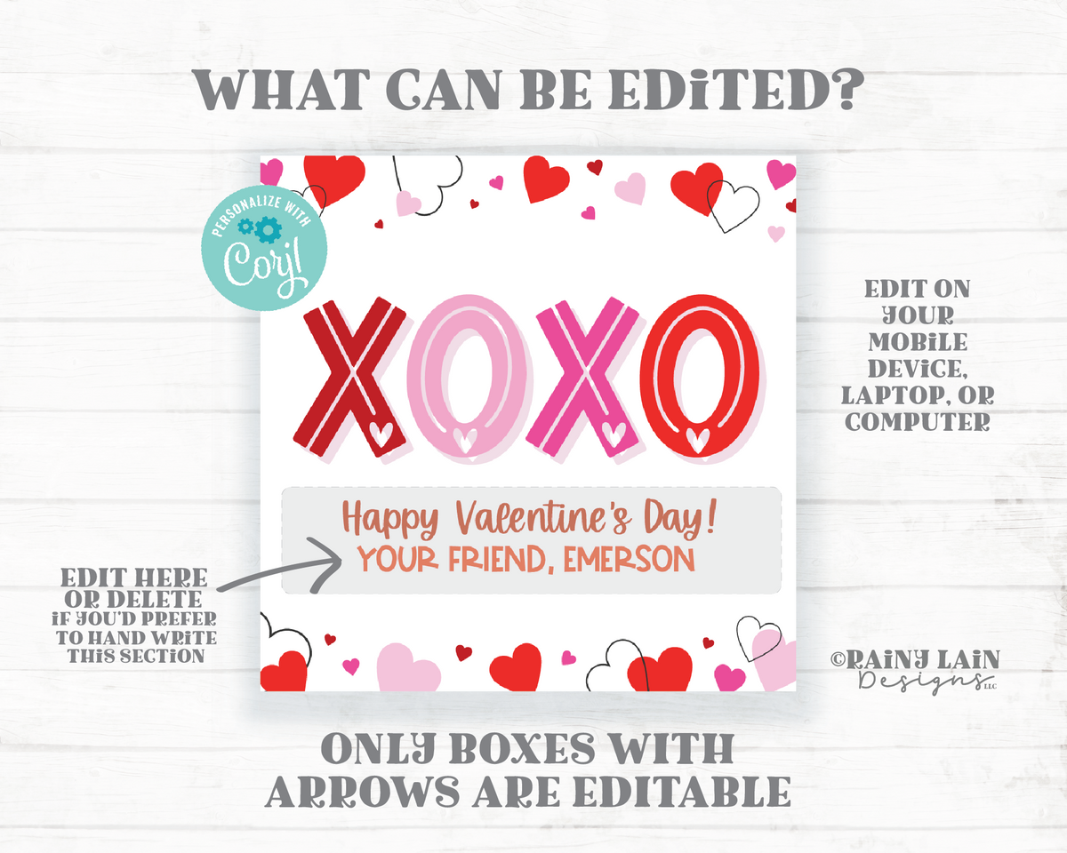 XOXO Valentine Tag, Simple Valentine's Day Gift Tag, Teacher, Co-Worke ...