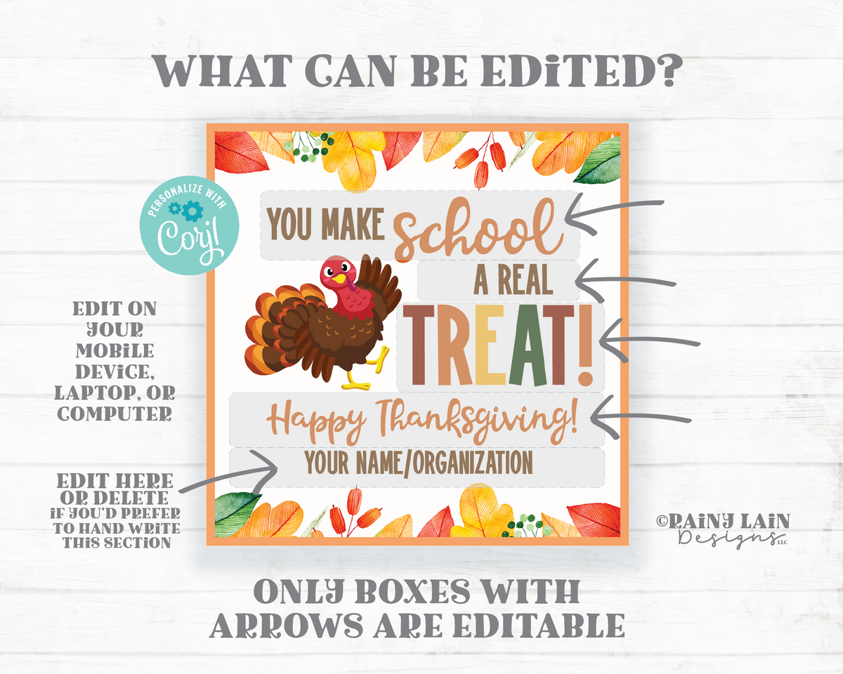 You Make School a Real Treat Thanksgiving Gift Tag From Teacher To Stu ...