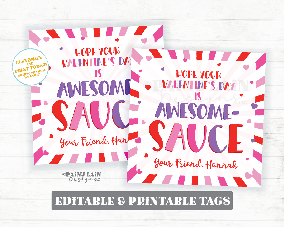 Applesauce Valentine's Day Gift Tag Awesome Sauce Apple Sauce Preschoo ...