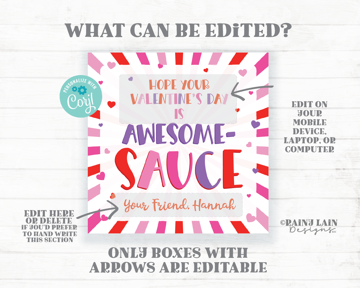 Applesauce Valentine's Day Gift Tag Awesome Sauce Apple Sauce Preschoo ...