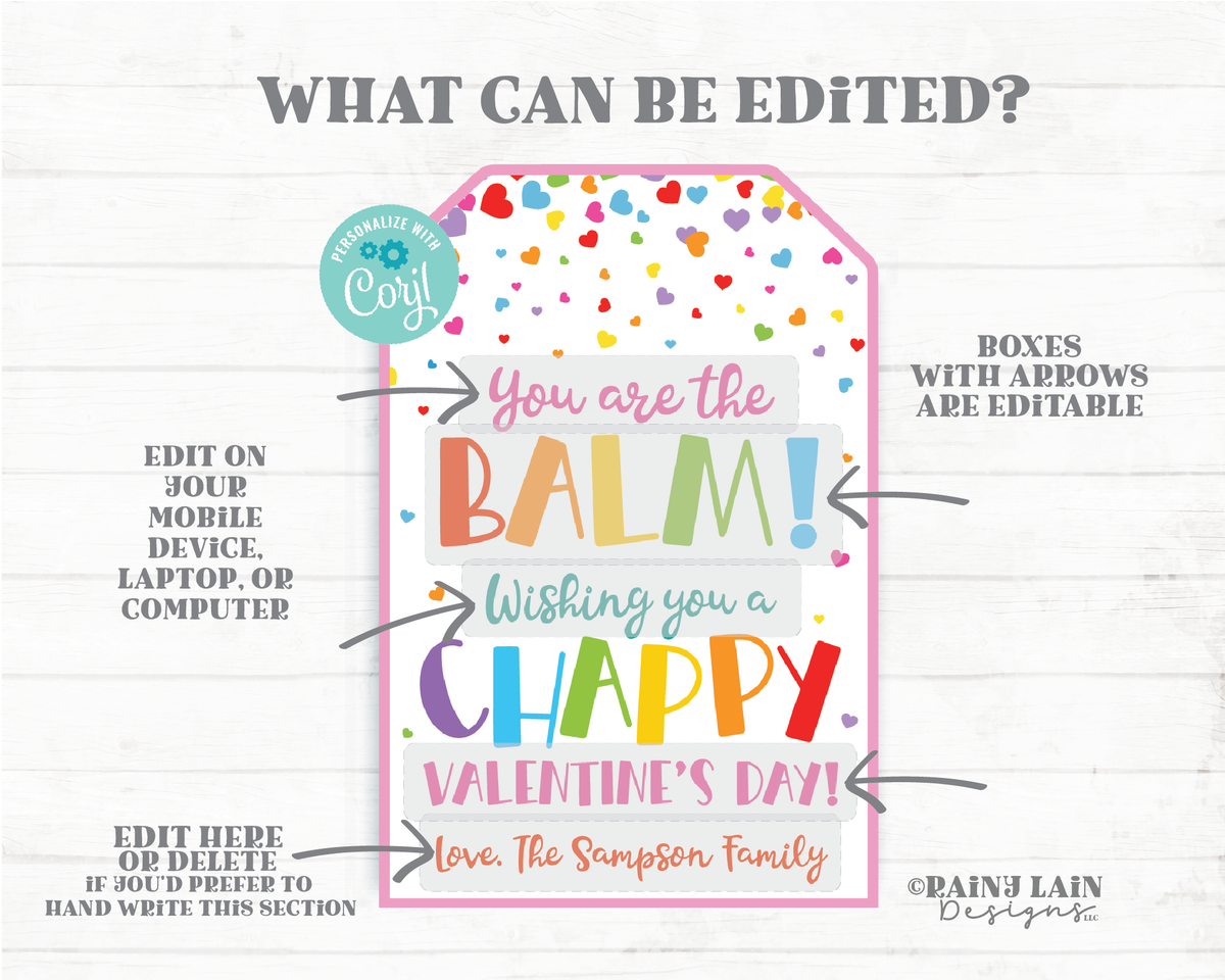 Lip Balm Valentine's Day Tag You're the Balm Chappy Editable Chapstick ...