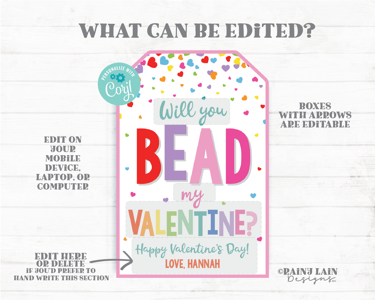 Will You Bead My Valentine Tag Friendship Bracelet Necklace Valentine ...