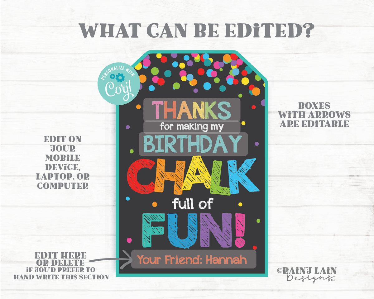 Chalk birthday favor tags Thanks for making my birthday Chalk full of ...