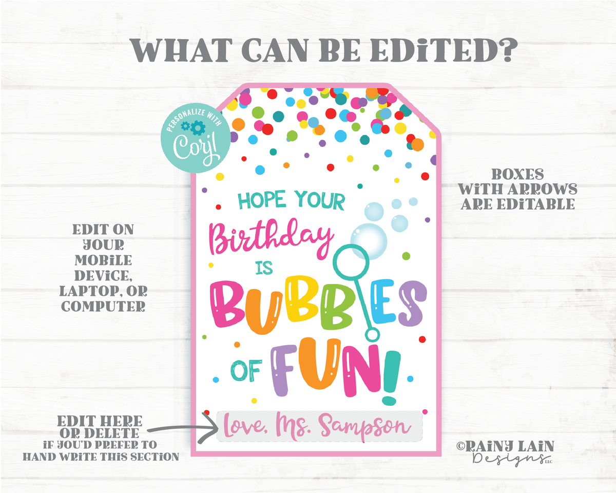 Hope your Birthday is Bubbles of Fun Tag Classroom bubbles birthday pa ...