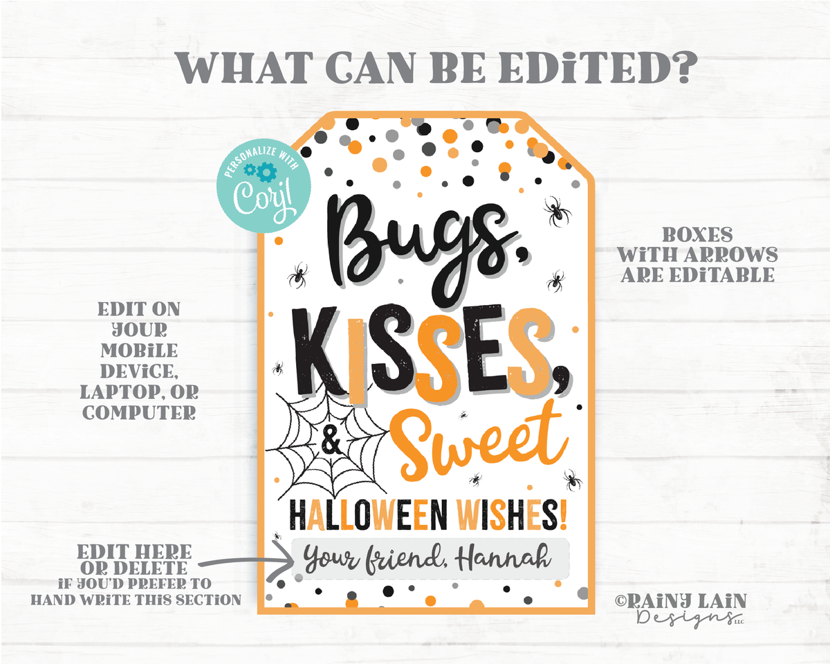 Bugs Kisses Sweet Halloween Wishes Gift Tag Spider Trick or Treat Favo ...