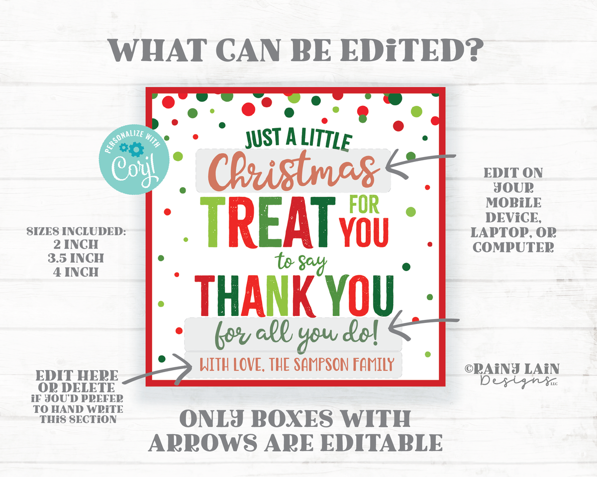 Christmas Treat Thank you Tag Holiday Appreciation Gift Tags Christmas ...