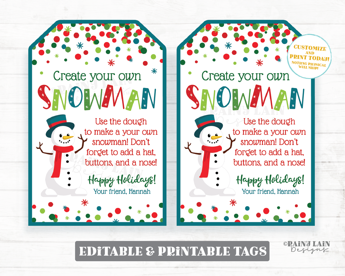 Create Your Own Snowman Tag Make a Play dough Gift Doh Holiday Kids Cr ...