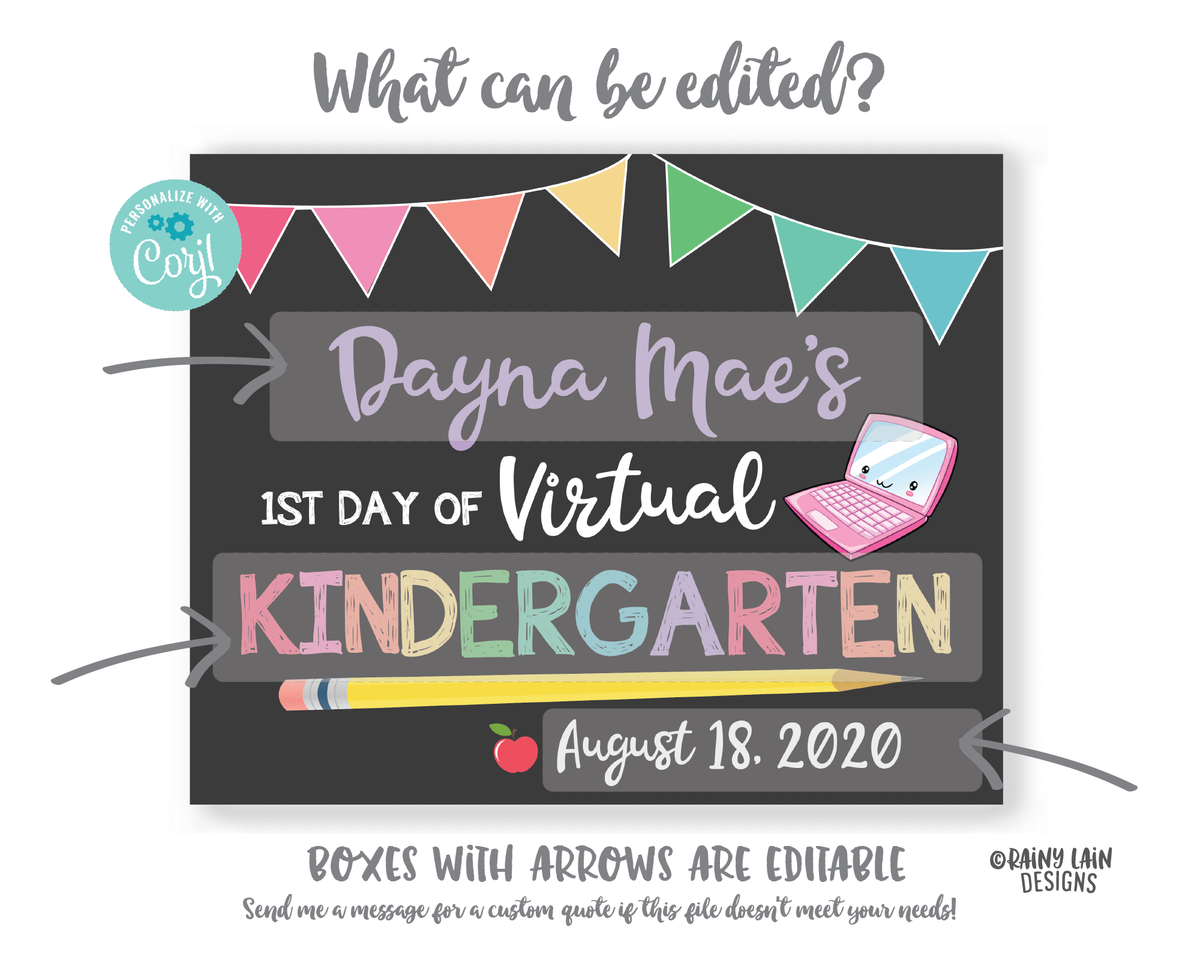 First Day of School Sign Template Editable 1st day of Kindergarten Pre ...