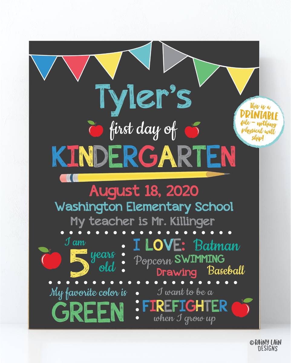 First Day of Kindergarten Chalkboard, 1st day of kindergarten sign, Ba ...