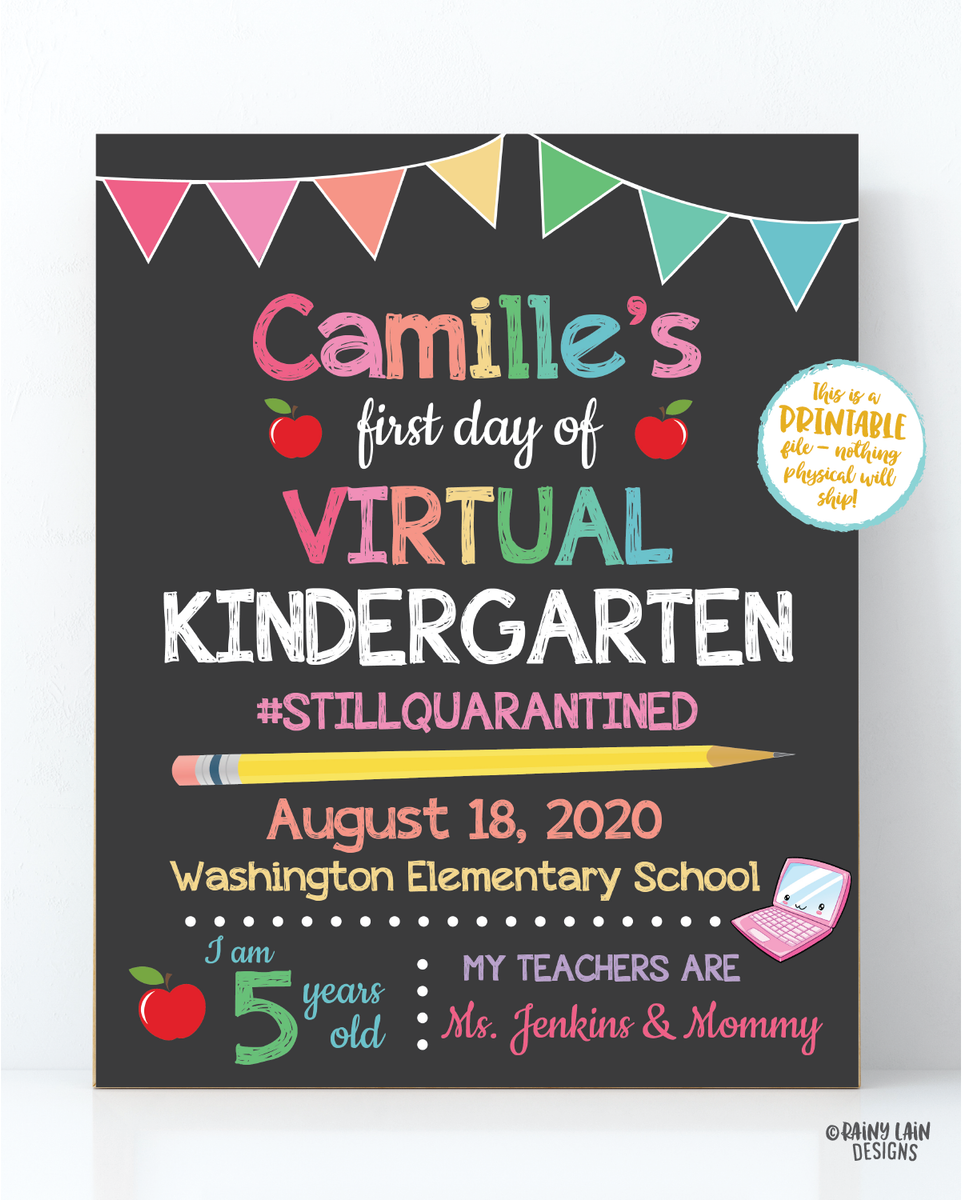 First day of School sign virtual, 1st day of Virtual School Sign Edita ...