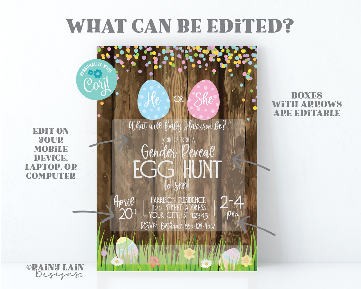 Easter Gender Reveal Invitation Gender Reveal Egg Hunt Invite He or Sh ...