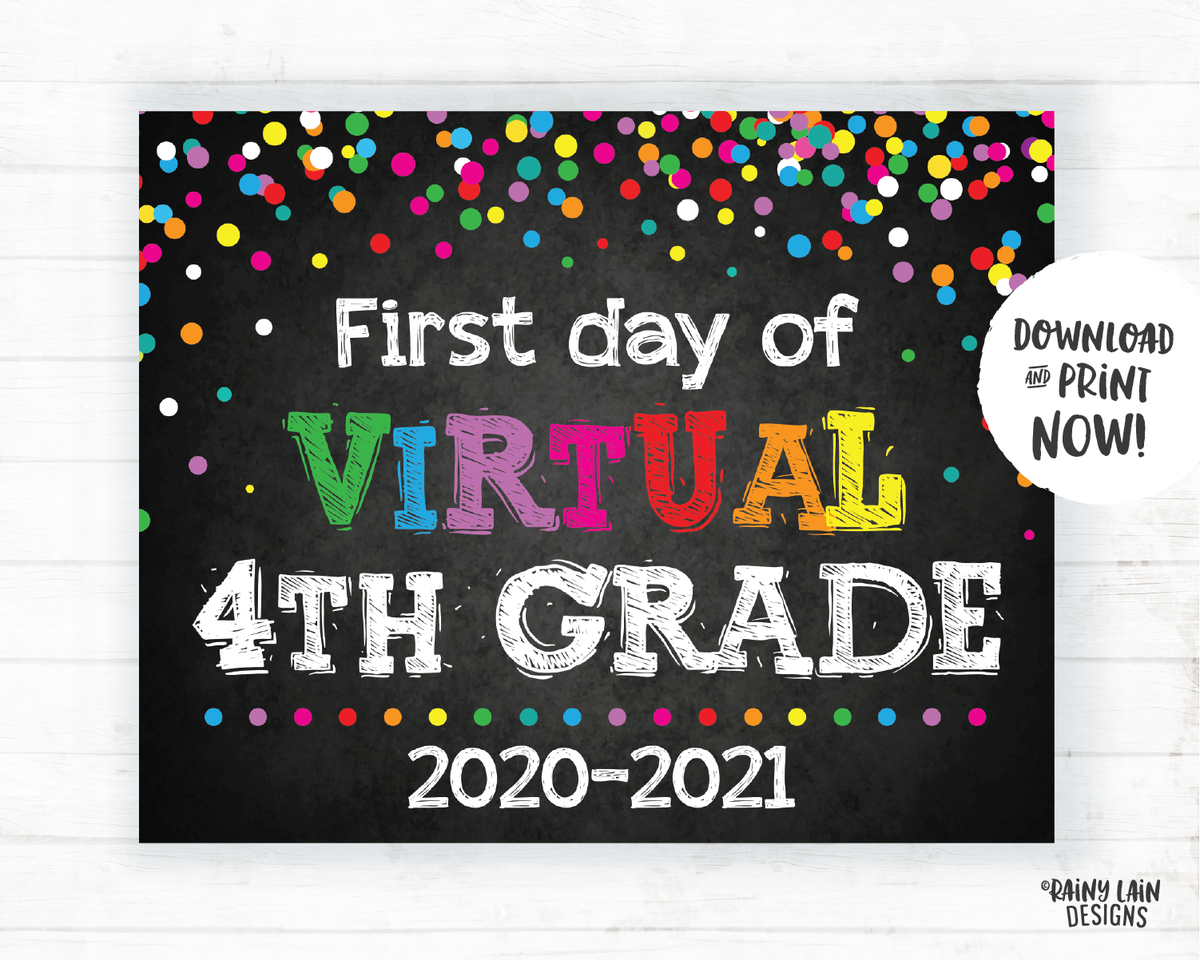 First Day of Virtual 4th grade Sign, Virtual School Sign, E-Learning ...