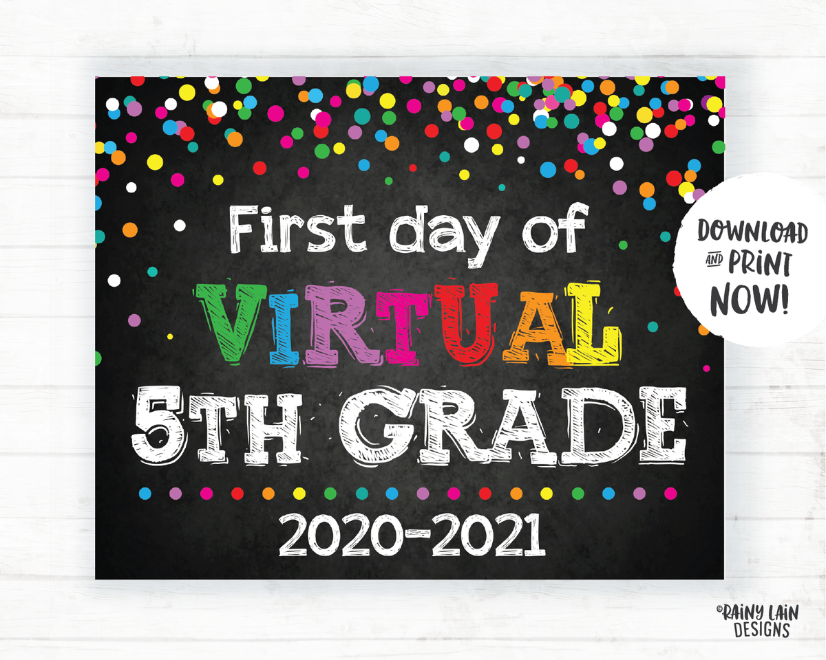 First Day of Virtual 5th grade Sign, Virtual School Sign, E-Learning ...