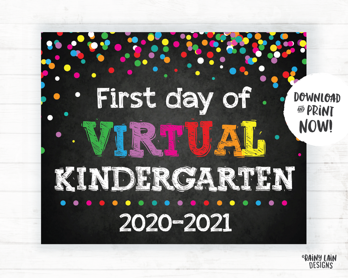 First Day of Virtual Kindergarten Sign, Virtual School Sign, E-Learnin ...