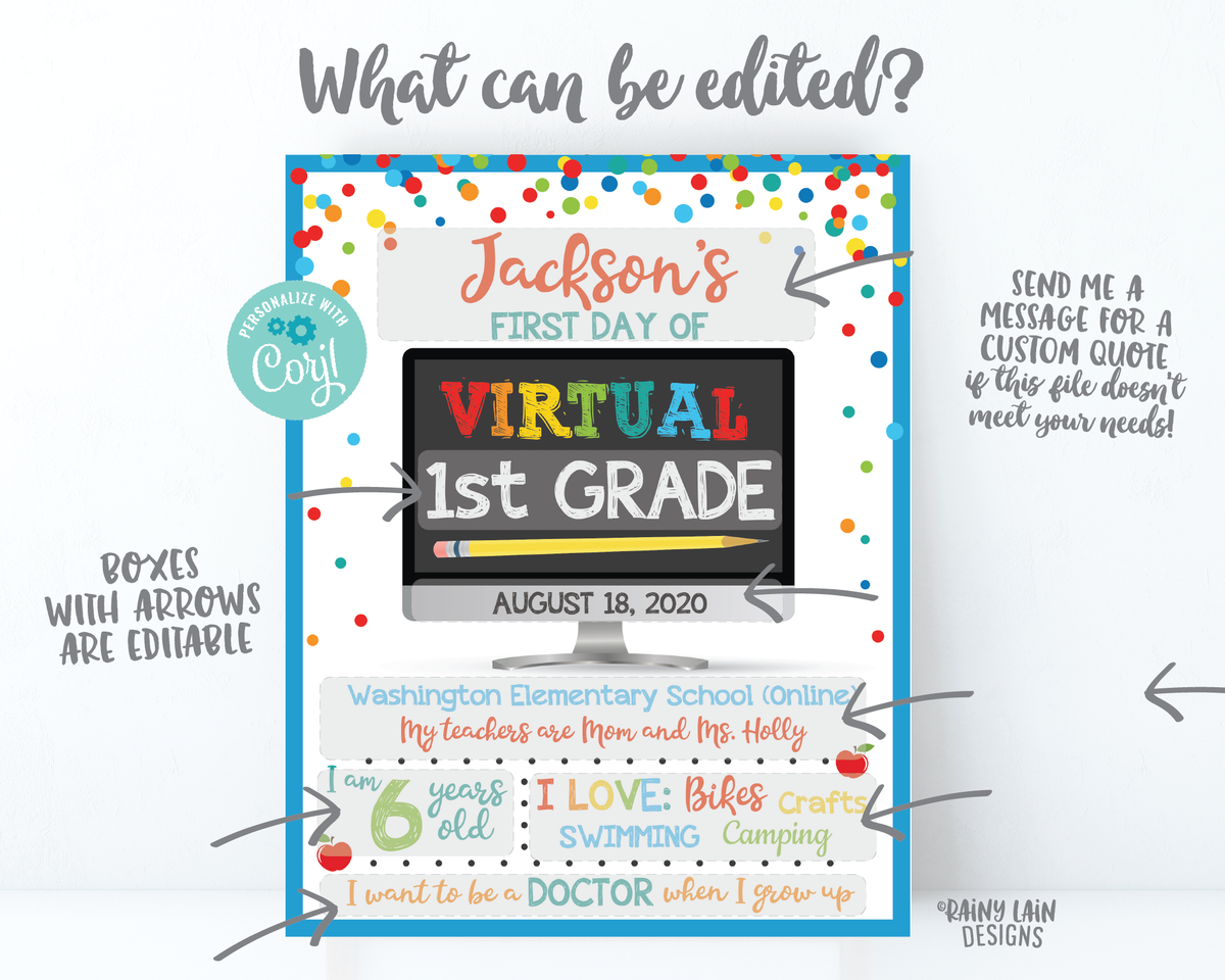 First Day of Virtual School Sign Template 1st day of virtual school si ...