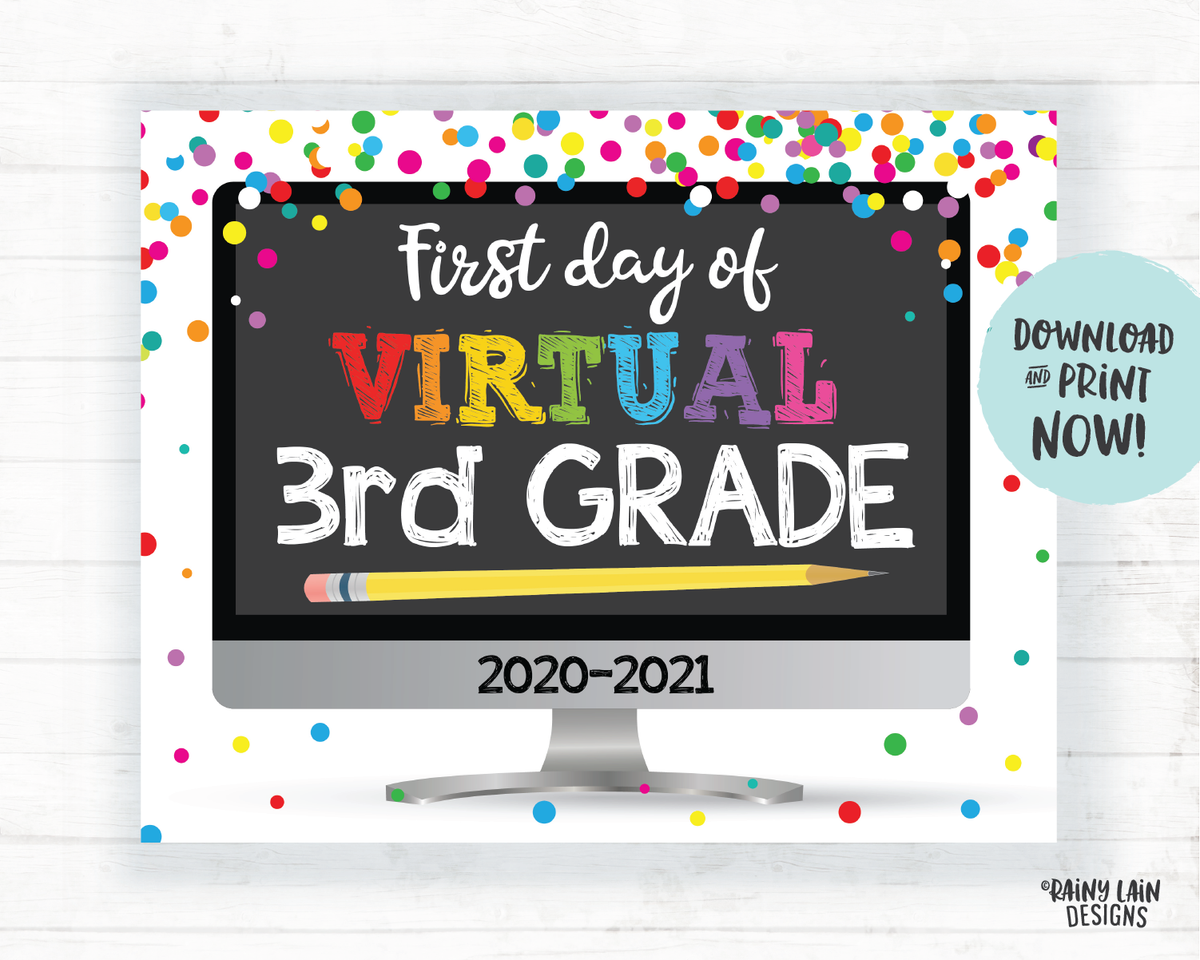 First Day of Virtual 3rd Grade Sign, Virtual School Sign, First Day of ...