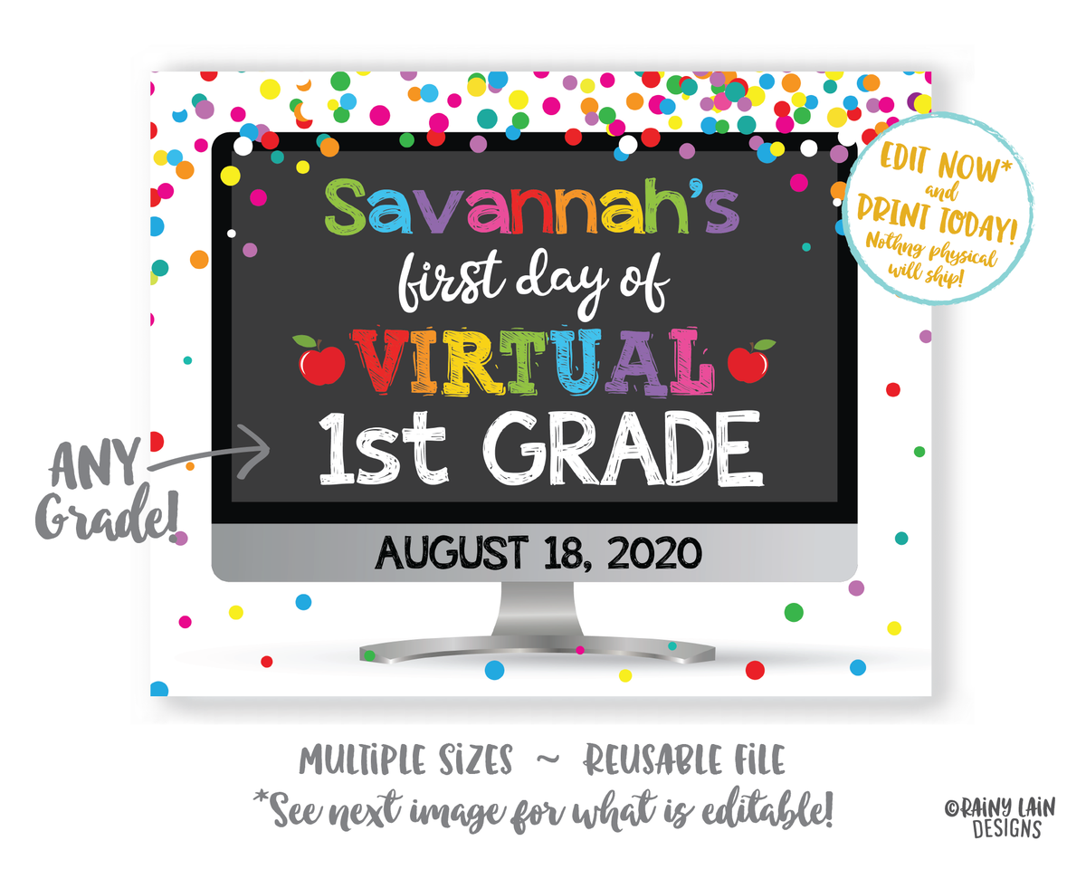 First Day of Virtual School Sign Template 1st day of virtual school si ...