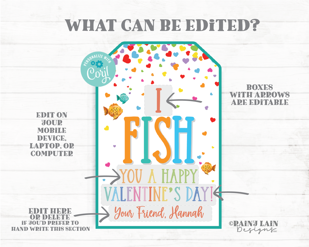Goldfish Valentine Fish You a Happy Valentine's Day Goldfish Tag Presc ...