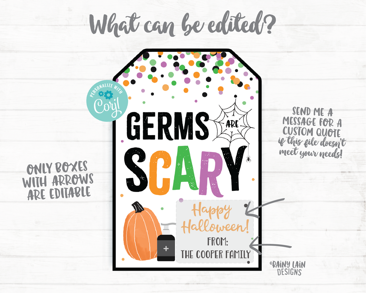 Germs are Scary Tag, Safe and Clean Halloween Tags Printable Halloween ...