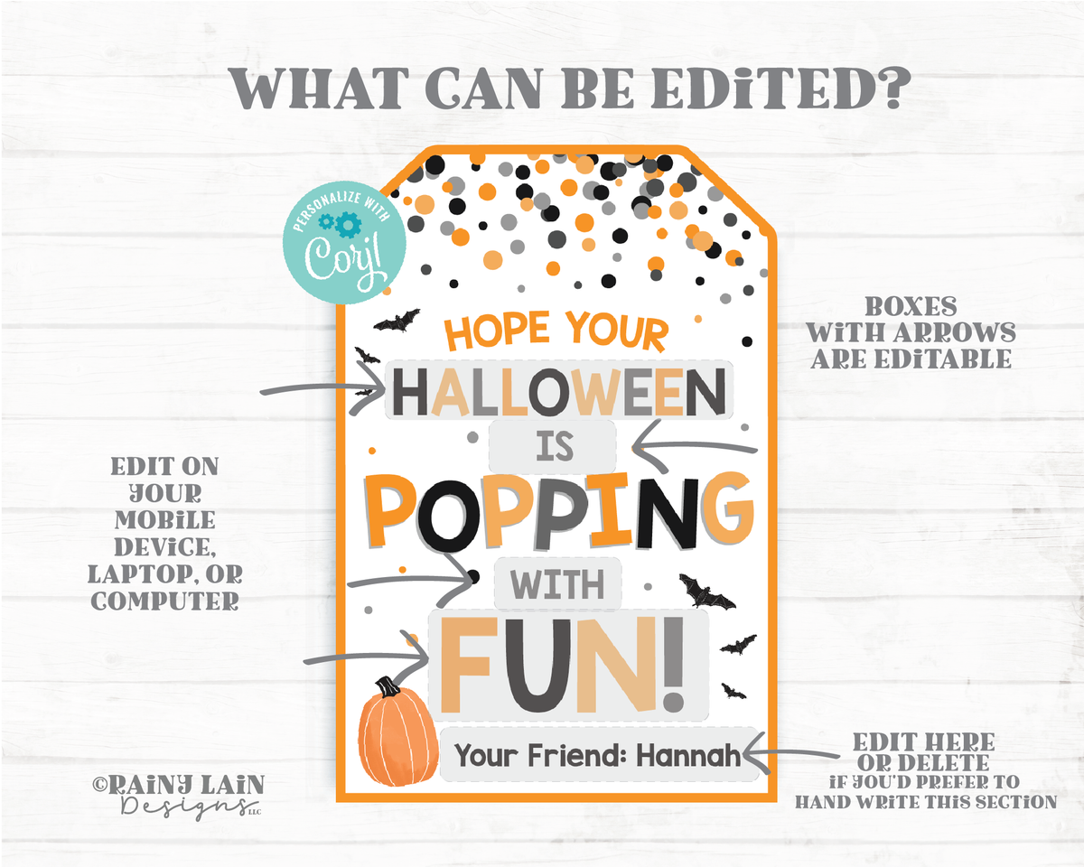 Halloween Pop Gift Tag Halloween is Popping with Fun Tag Halloween Fid ...