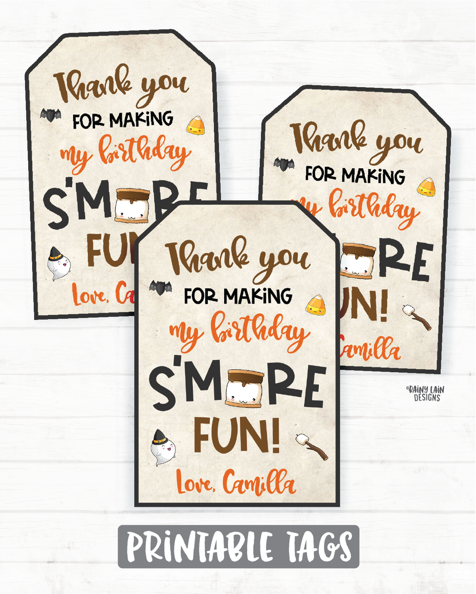 Halloween S'mores Birthday Tags S'mores Birthday Party Favor Tag S'mor ...
