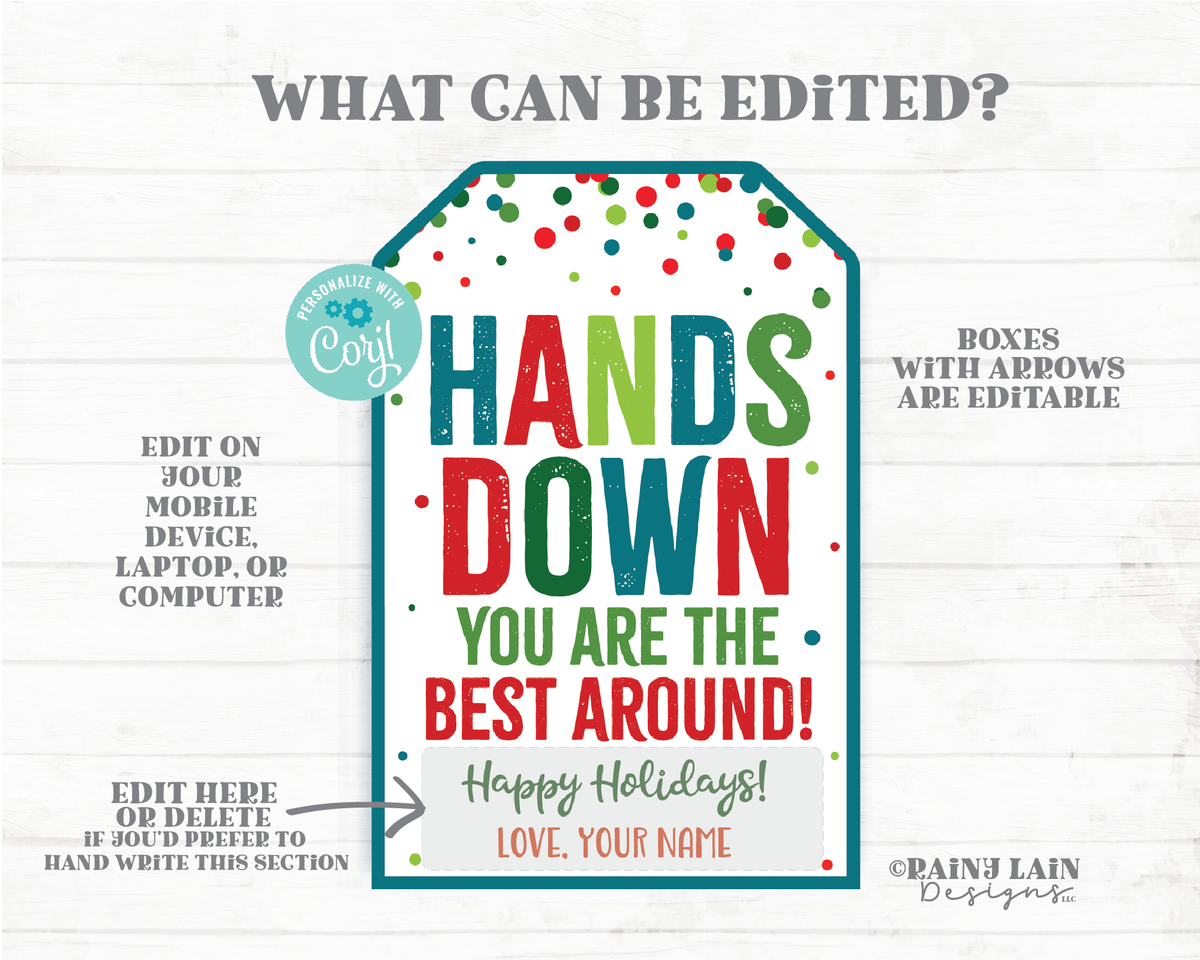 Hands Down You're the Best Around Tag Christmas Sanitizer Holiday Gift ...