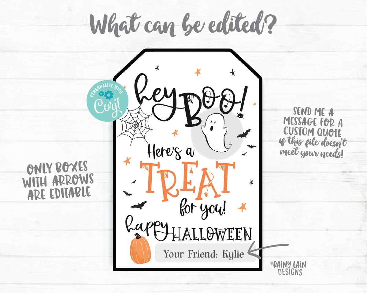 Hey Boo Here's a Treat for you Tags Halloween Printable Halloween Tag ...