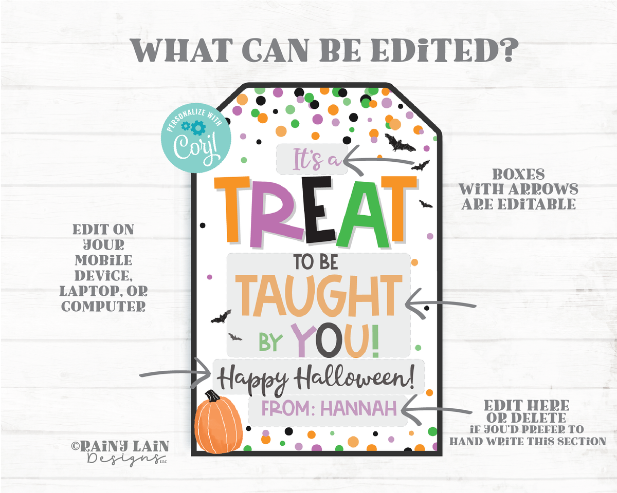 It's a Treat to be taught by you tag Halloween Teacher Gift Tag Teache ...