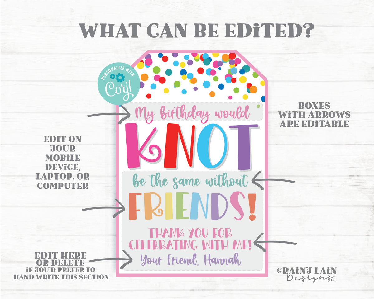 Knot Birthday Tag Friendship Bracelet Pretzel Hair Tie Scrunchie Party ...