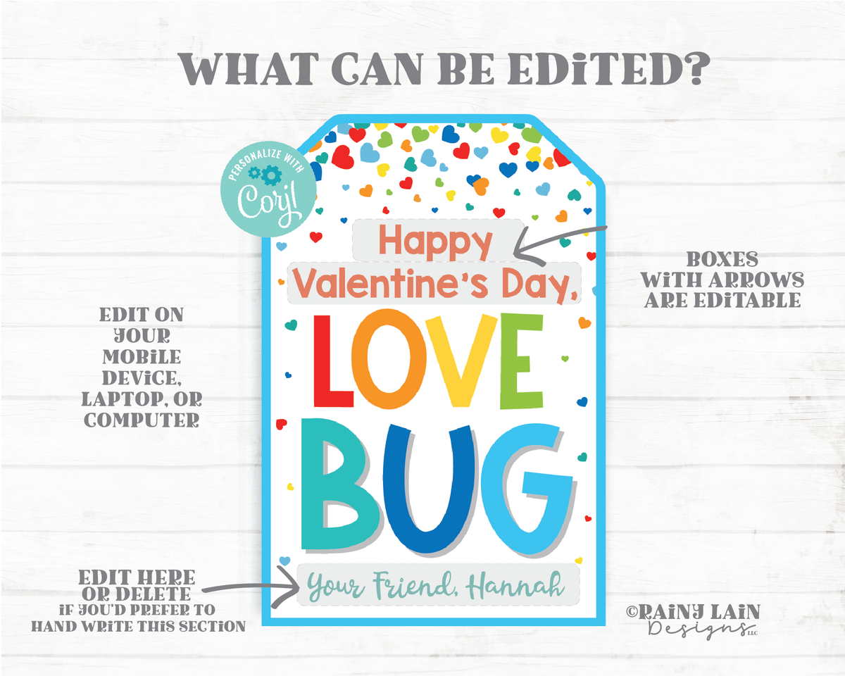Happy Valentine's Day Love Bug Tag Caterpillar Ladybug Worm Preschool ...