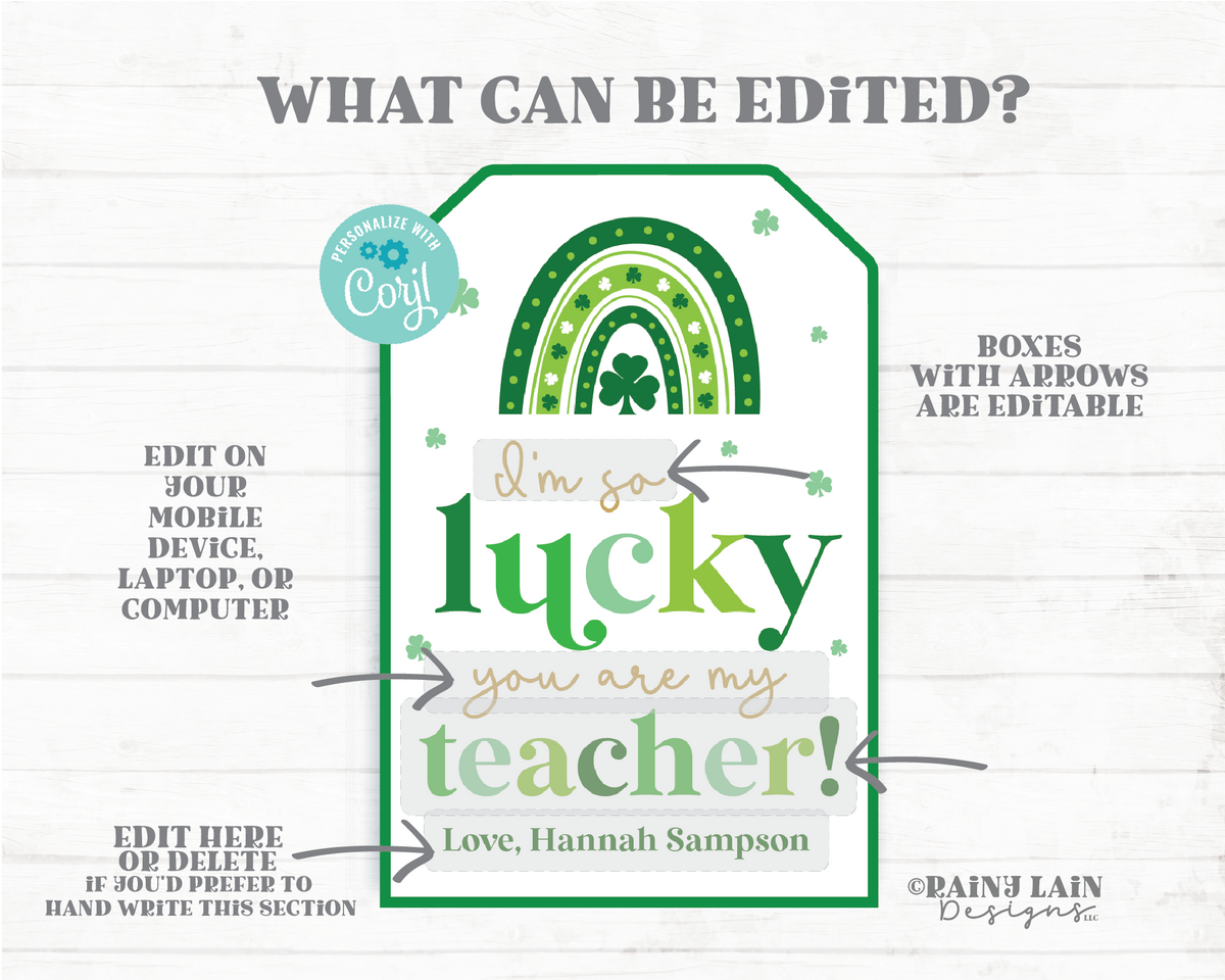 Lucky You Are my Teacher Tag Thank You St Patrick's Day Shamrock Gift ...