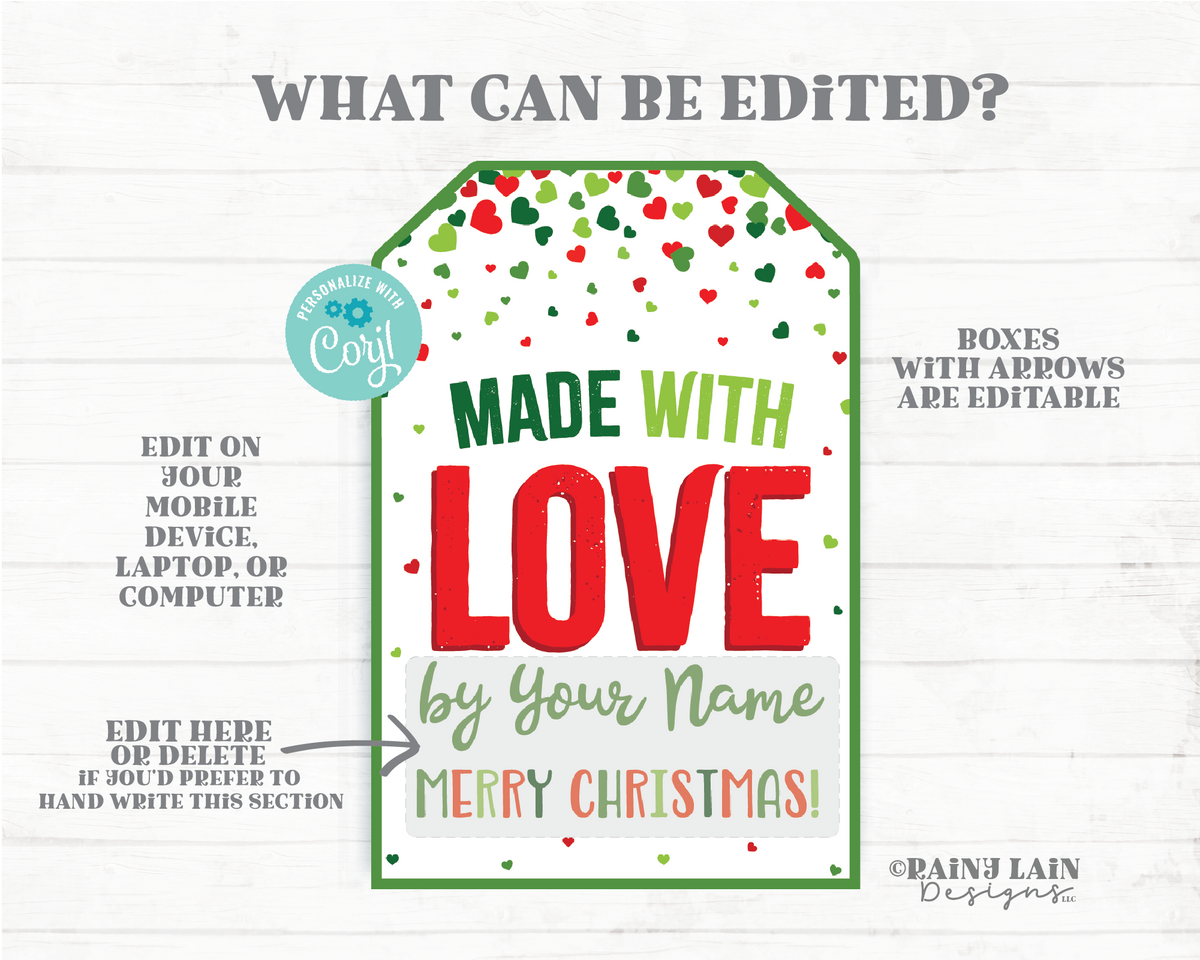 Made with Love Editable Tags, Homemade Gift Tags, Handmade Gift Tags ...