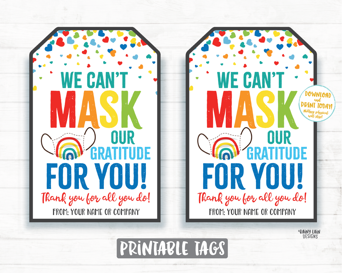 Face Mask Gift Tag, Can't Mask our Gratitude, Mask Tag, Employee Appre ...