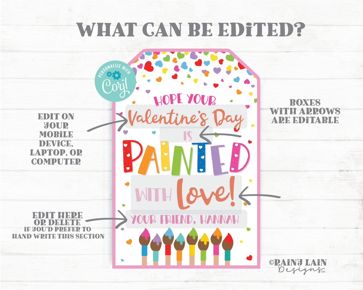 Painted with Love Valentine's day Tag Paint Brush Painting Watercolor ...