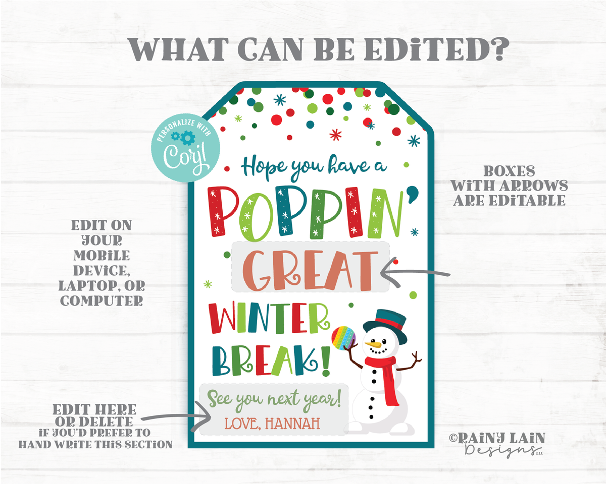 Poppin Great Winter Break Tag Pop It Gift Popping Good Holiday Popit F ...