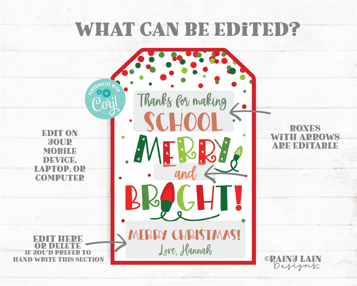 Thanks for making school Merry and Bright Tag Holiday Tag Christmas Gi ...