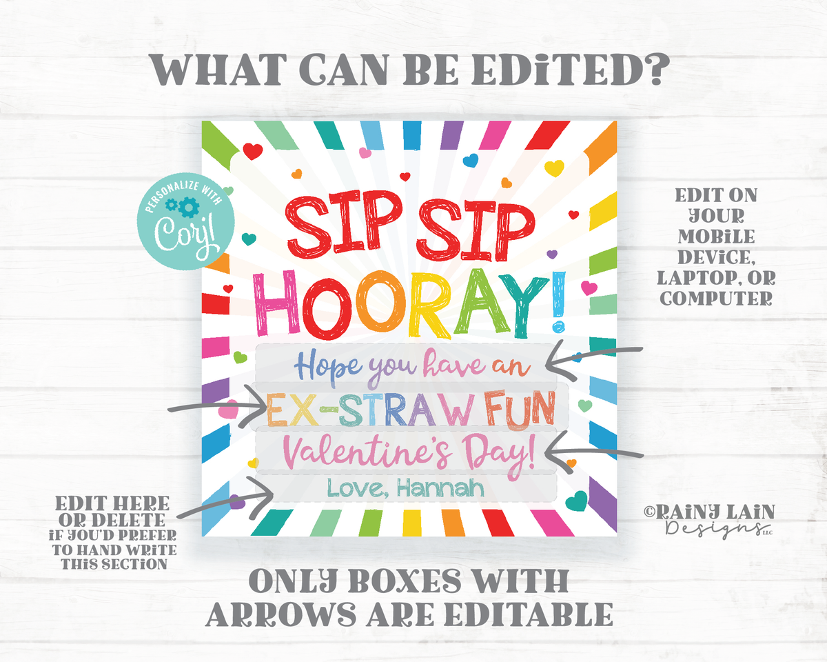 Straw Valentine Sip Sip Hooray Ex-STRAW Fun Valentine's Day Tag Silly ...