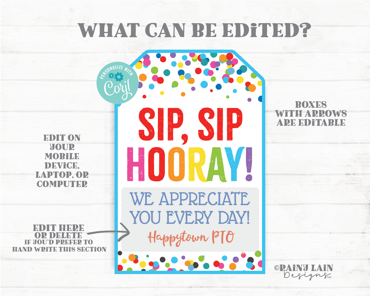 Sip Sip Hooray We Appreciate You Every Day Tag Appreciation Gift Emplo ...