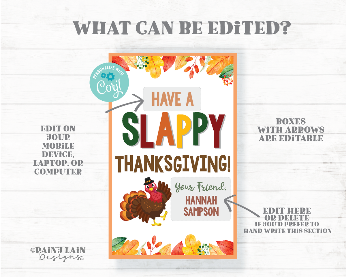 Slappy Thanksgiving Tag Slap Bracelet Card Happy Thanksgiving Gift Tag ...